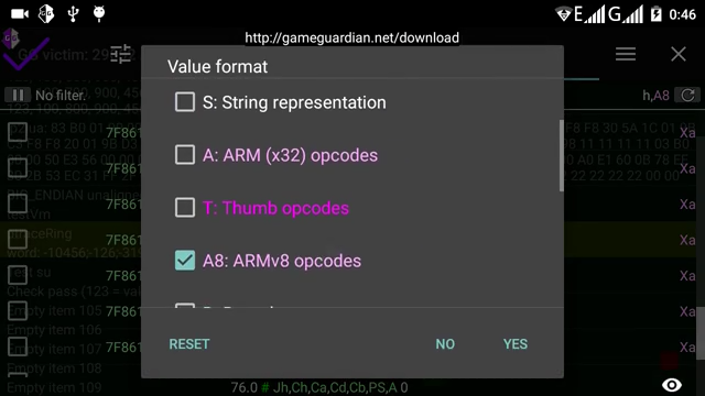 76.0: Example of use the ARM64 opcodes view in the memory editor - GameGuardian - Video ...